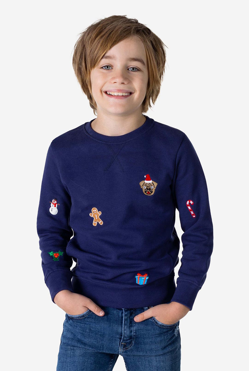X-mas Icons Navy Boys Sweater | Blue Christmas sweater for boys | OppoSuits